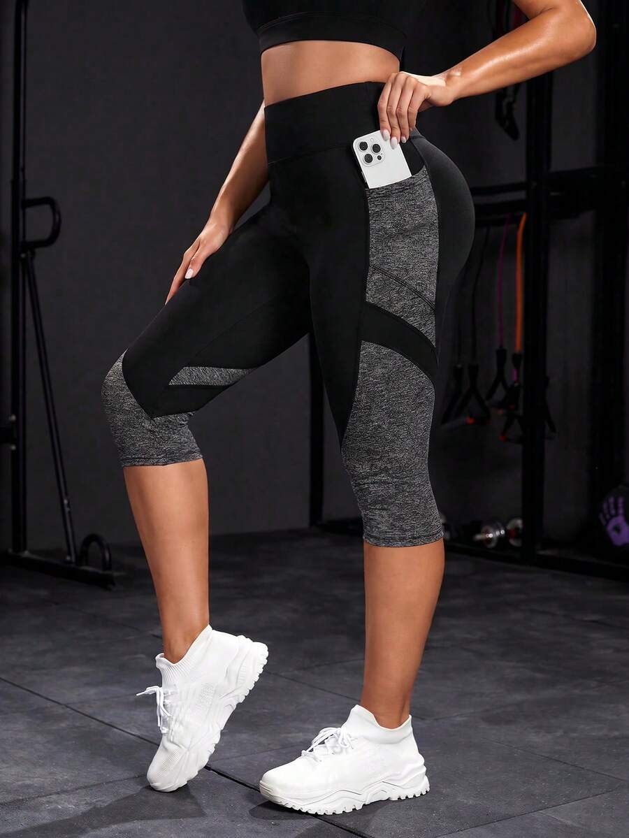 SHEIN Rhythm Era Plus Size Women's Contrast Color Phone Pocket Sports ...