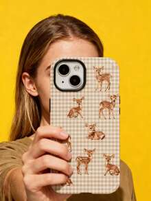 A Cute Minimalist Little Deer Plaid Phone Case, Featuring A Glossy ...