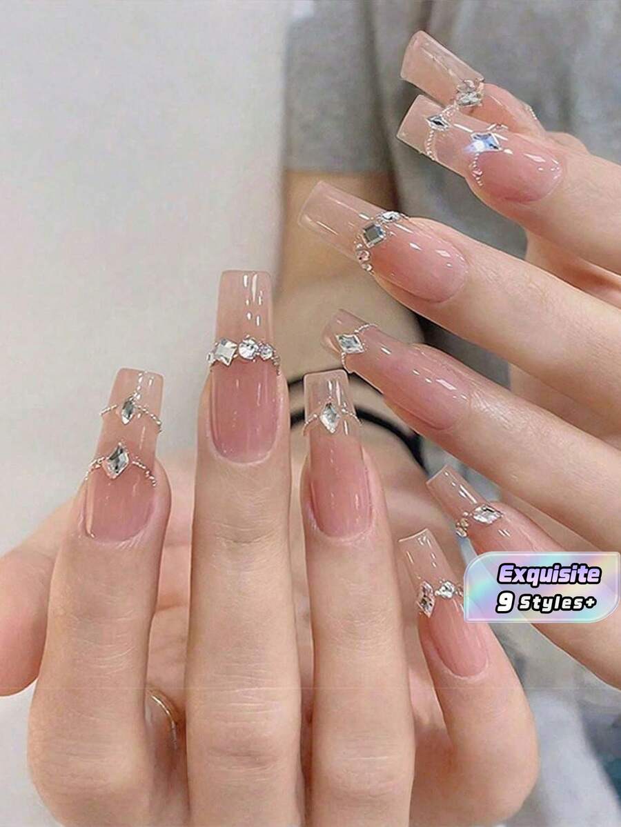50pcs Nail Art Flat Asymmetric Rhinestone Decoration – White Glitter ...