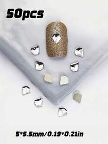 50pcs Nail Art Flat Asymmetric Rhinestone Decoration – White Glitter ...