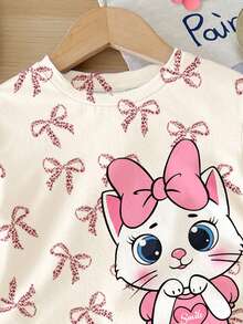 Cream White & Cream Pink, Cute Bow Tie Cat Animal Print, Baby Girl ...