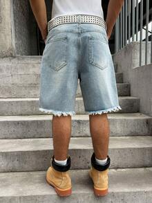 Manfinity EMRG Men's Light Blue Distressed Denim Shorts, Casual Loose ...