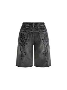 ROMWE Grunge Punk Y2K Vintage Washed Wing Print Ultra Low Waist Wide ...