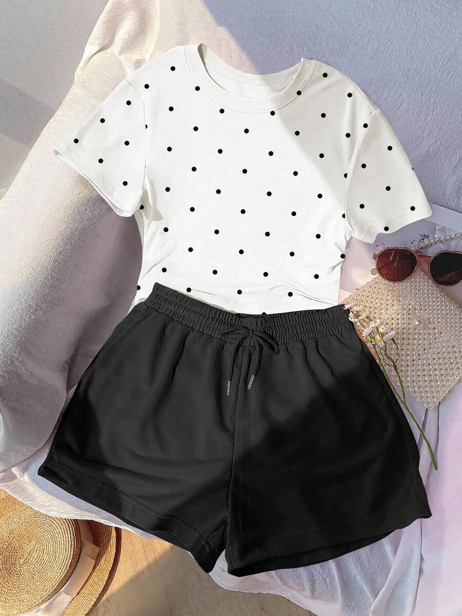 Resyla Women's Casual Rider Print T-Shirt And Striped Shorts Set ...