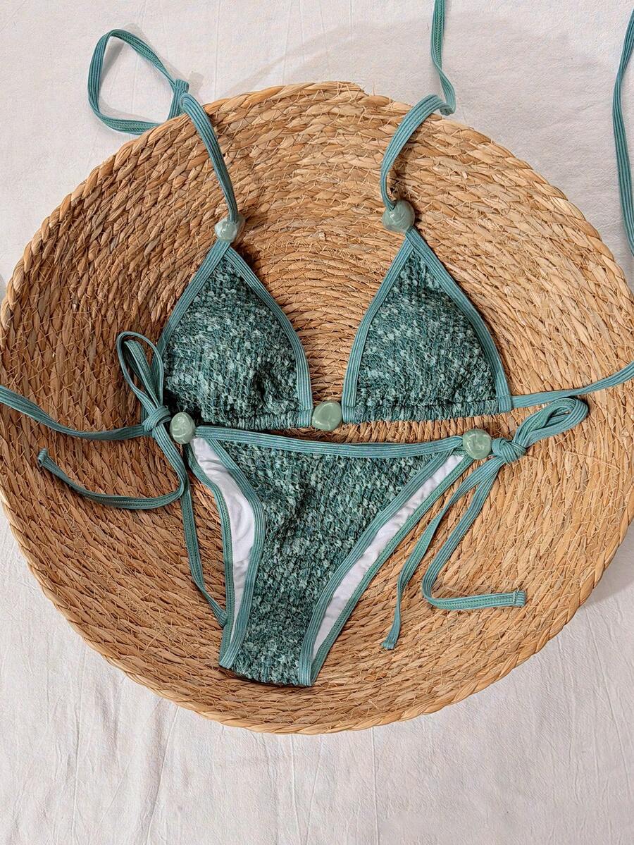 Swim Mod Conjunto de Maiô Bikini com Alça Pescoço Halter, Tecido ...
