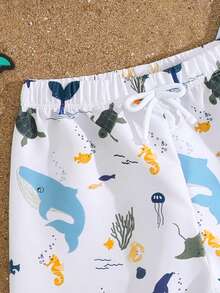 Young Boy 1pcs Solid Color Print Elastic Waist Bow Tie Decor Short Swim ...