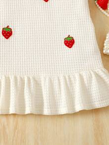 Young Girl Casual Vacation Solid Color Strawberry Pattern Knit ...