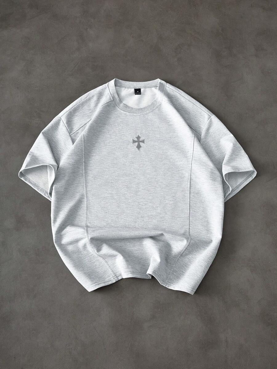 PAVTROS Men's Street-Style Deconstructed Patchwork T-Shirt With Cross ...