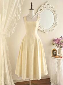 Vintamour Vintage Elegant Women's Dress,Pale Yellow Summer Holiday Tea ...