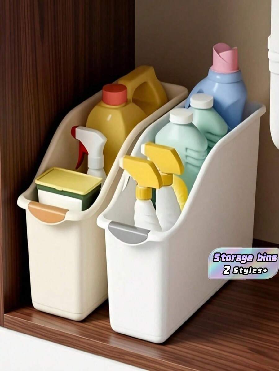 2PCS Curved Storage Boxes White/Cream - Space-Saving Under Sink ...
