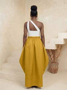 BamGlimmer Casual Elegant Women's Mustard Yellow Plain A Line Long ...