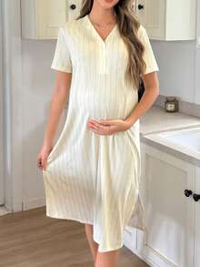 Moonlight&Mama Women's Casual Yellow Striped Print V-Neck Button-Up ...