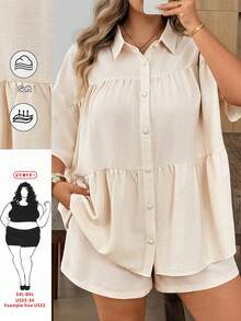 SHEIN CURVE+ Plus Size Solid Color Drop Shoulder Loose Front Button ...