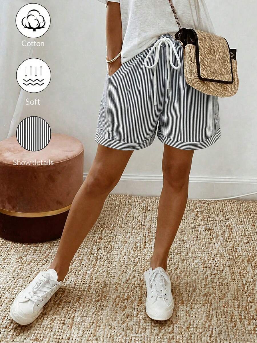 SHEIN Holidaya Women's Drawstring Waist Striped Pocket Casual Loose ...