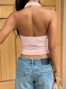 DAZY Regata Cropped Feminina Ajustada de Alça Fina e Decote Nas Costas ...