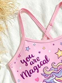 Young Girl Letter & Cartoon Print One-Piece Swimsuit, Suitable For ...