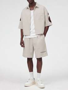 STYNVO Men's Letter Print Pocket Single-Breasted Shirt And Drawstring ...