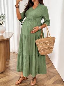 SHEIN Maternity Sage Green Dress Texture Fabric Basic A Hem Casual ...