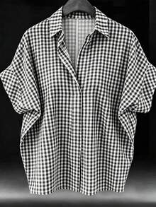 EMERY ROSE Plus Size Women's Plaid Casual Versatile Daily Outing Shirt ...