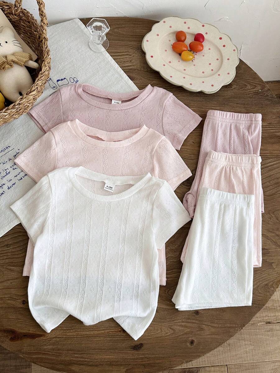 SHEIN 6pcs/Baby Girl's Summer Short-Sleeved Solid Color Knitted Ribbed ...