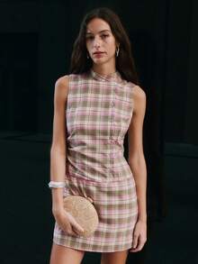 Nöista Plaid Mini Dress With Mandarin Collar For Casual Summer And ...