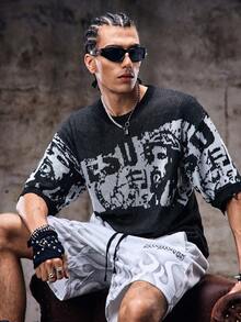 Skyrend Men's Neutral Portrait Pattern Semi-Sheer Comfortable Casual ...