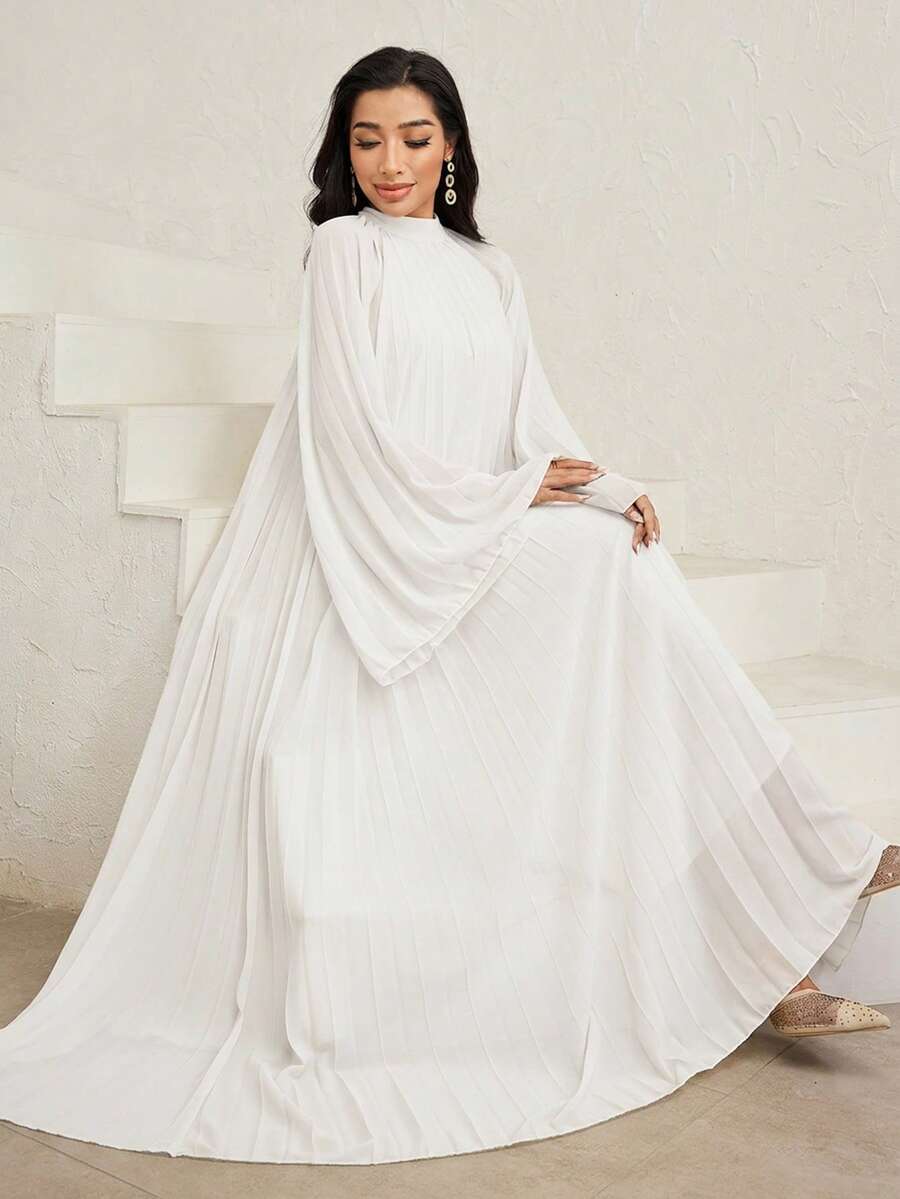 Veilorie Women's Solid Color Stand Collar Flare Sleeve Elegant Summer ...