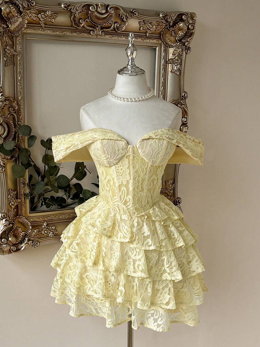 Lovelzi Elegant Luxurious Pale Yellow Strapless Short Cocktail Dress ...