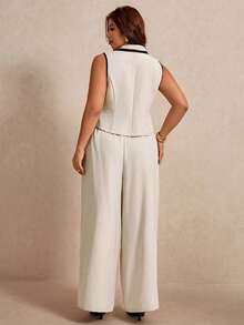 Elaquor Plus Size Contrast Trim Lapel Button Sleeveless Blazer Vest And ...