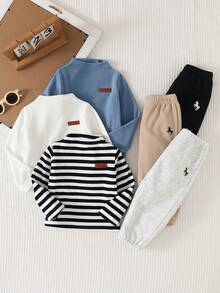 3Sets Baby Boy Girl Kid Top Pant Set Soft Thick Striped Long Sleeve ...