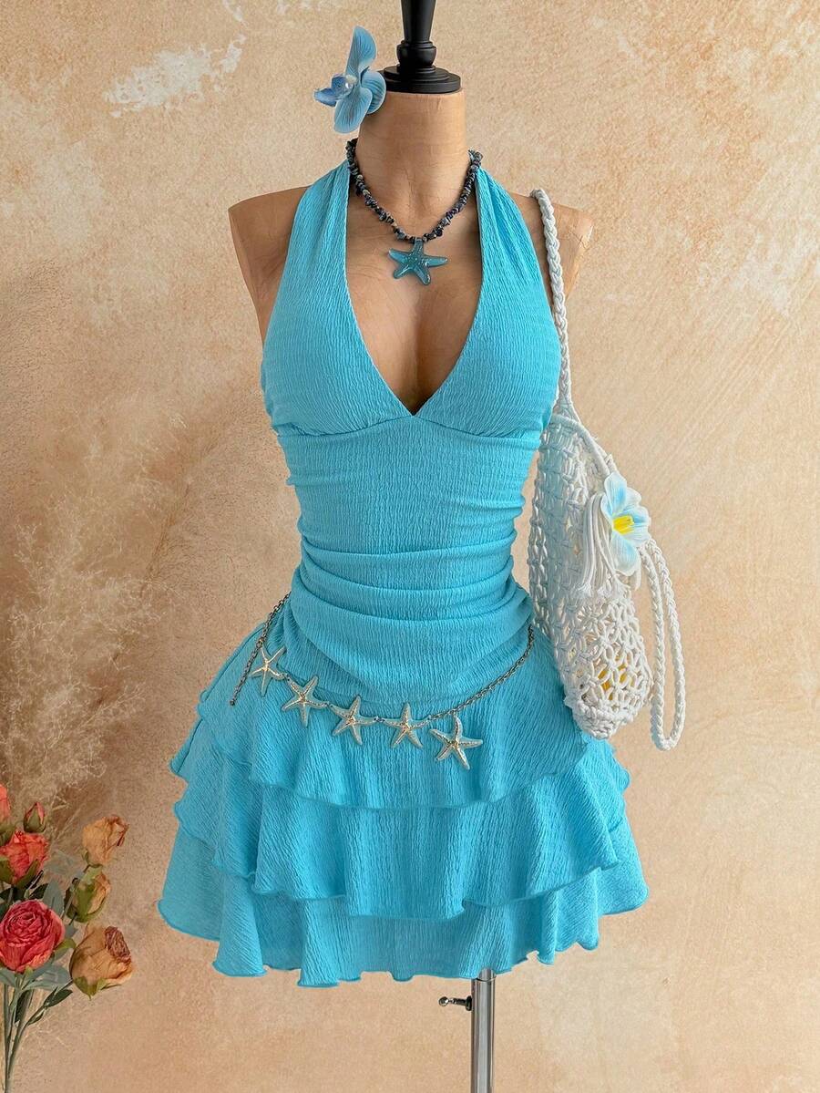 Soleia Turquoise Blue Summer Casual Beach Holiday Vacation Vintage Tie ...