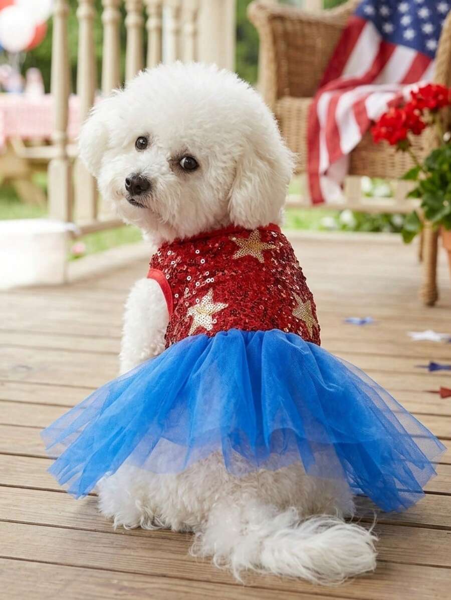 PETSIN 1 Peça Saia de Tule com Lantejoulas Coloridas em Vermelho e Azul ...