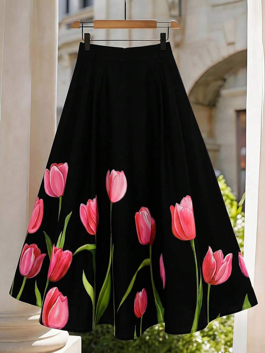 GlowEve CURVE Plus Size Floral Print High Waist Pleated Skirt For ...