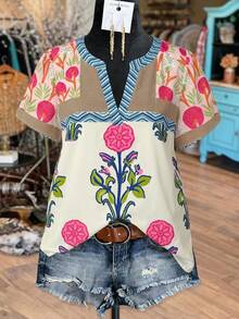 SHEIN Floral Print Decorative Multicolor Spring/Summer Women's Shirt ...