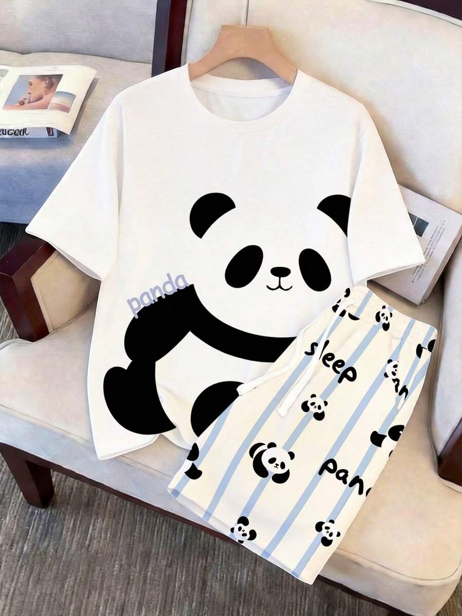 Manfinity Joysei Men's Panda Print Loose Pajama Set | SHEIN USA