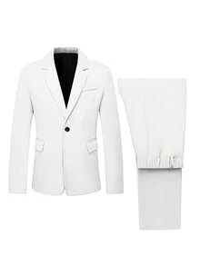 Manfinity Mode Men's Minimalist Solid Color Blazer And Trousers Set ...