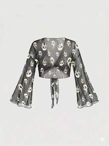 ROMWE Gothic Mystery Box Spooky Mask Sexy Plus Size Open Front Blouse ...