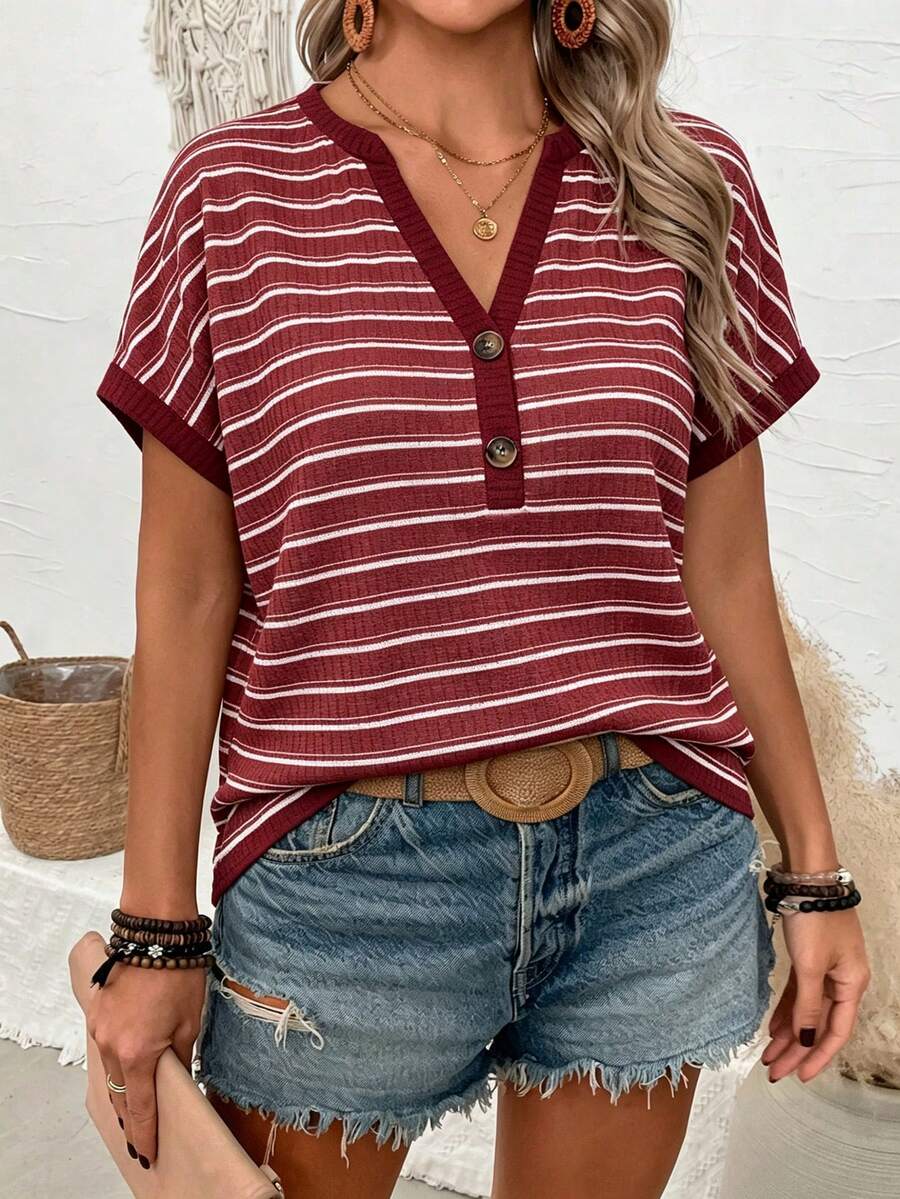 EMERY ROSE CURVE Camiseta Casual de Verão Plus Size com Gola Entalhada ...