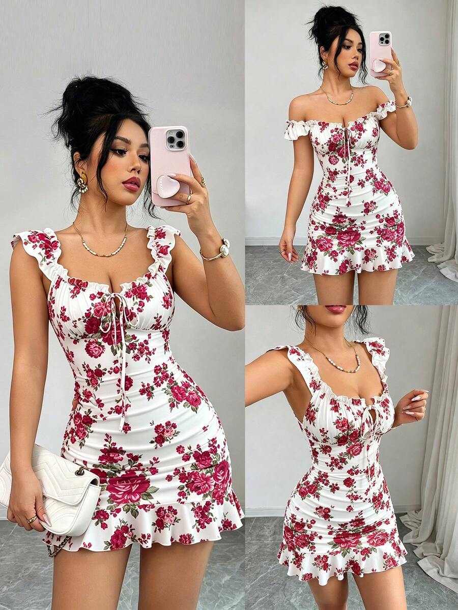 Selianne Summer Elegant Sexy French Vintage Style Floral Print Ruffle ...