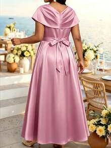 Fleurora Plus Size Women's Elegant Elegant Metal Buckle Satin Dress ...