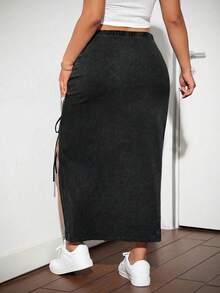 SHEIN ICON Plus Size Solid Color Pleated Thigh-High Slit Fitted Skirt ...