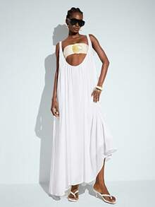 Aveloria GENKIRA Spring/Summer White Chiffon Fabric Deep U-Neck ...