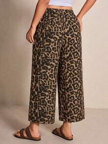 Elaquor Plus Size Women Casual Boho Leopard Print Drawstring Wide Leg ...