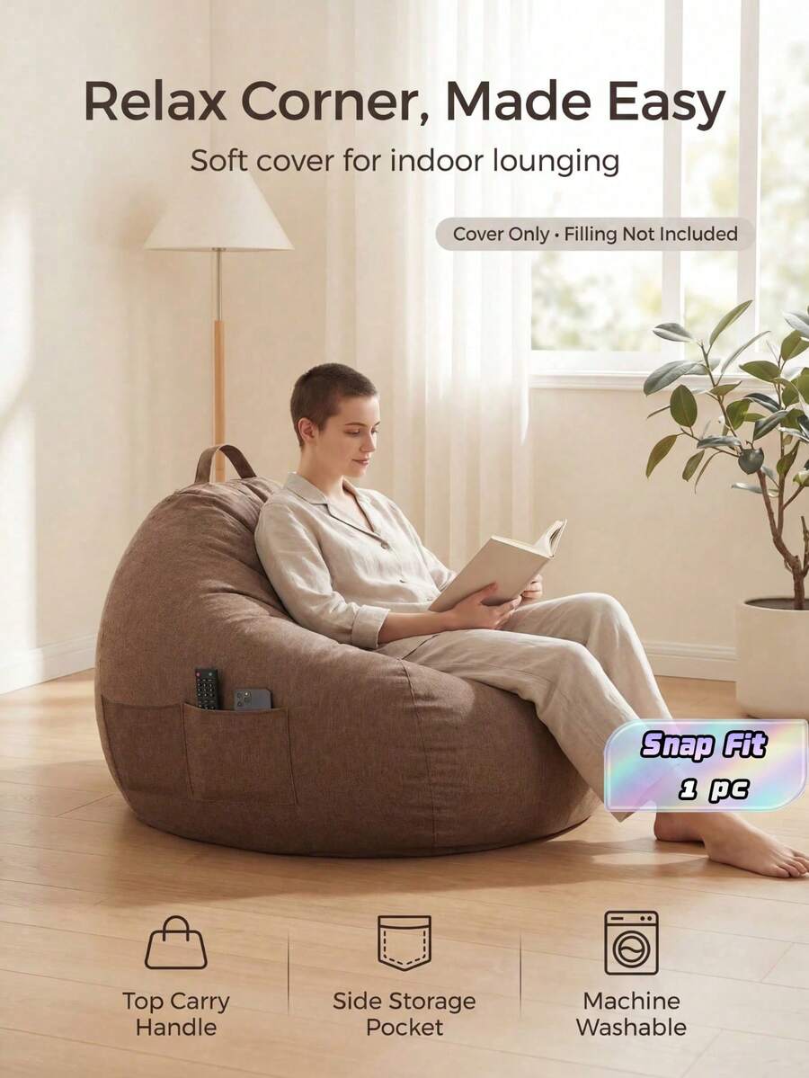 No-Fill Bean Bag Chair Cover, Featuring A Convenient Handle And Side ...
