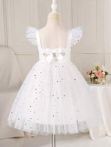 Glamorique Kids Girls' White Tulle Flutter Sleeve Evening Party ...