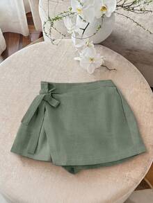 GlowEve Women's Solid Color Side Knot Casual Skorts | SHEIN USA