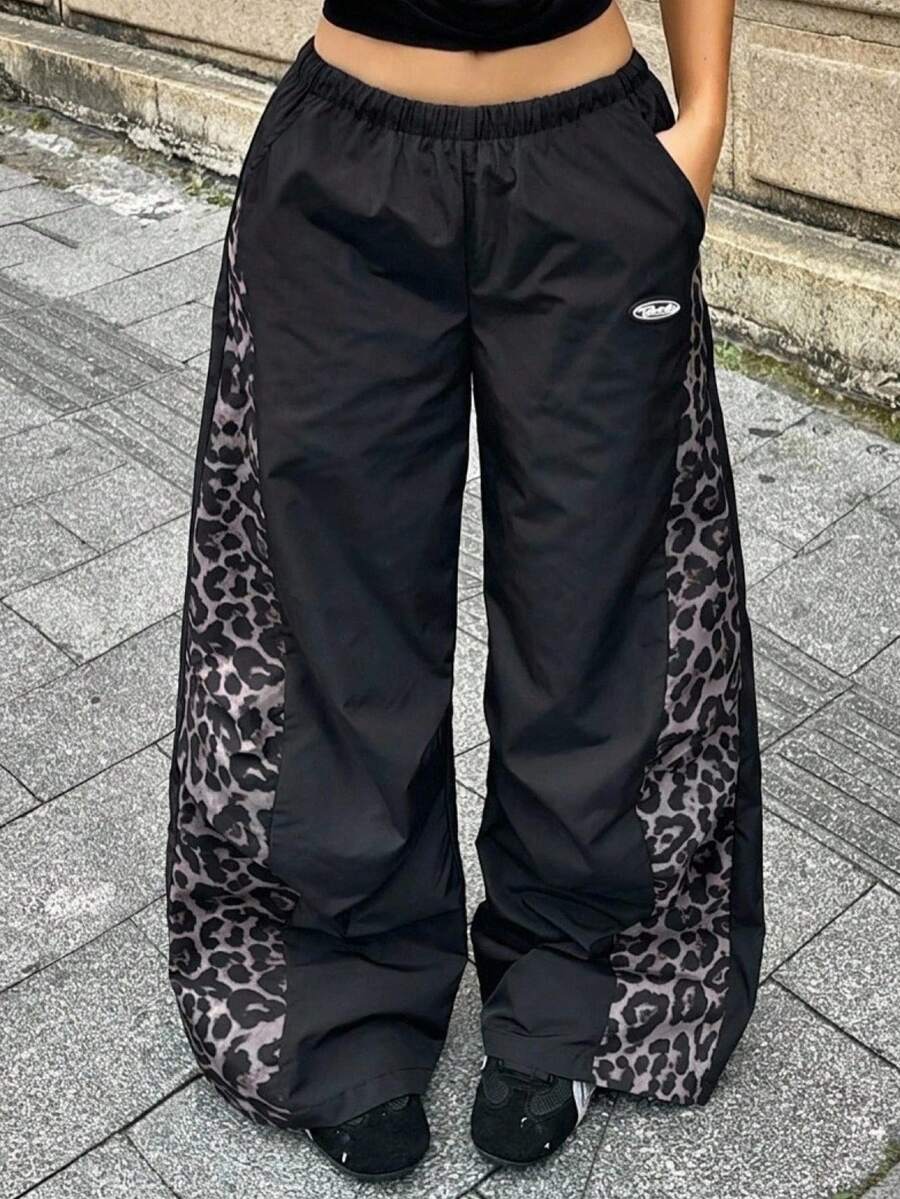 Mom & Tween Girls Matching Leopard Patchwork Parachute Pants, Black ...