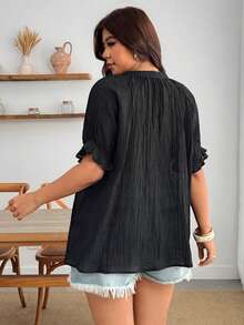 Enliva Plus Size Women's Casual Vacation Textured Shirt Collar Lantern ...
