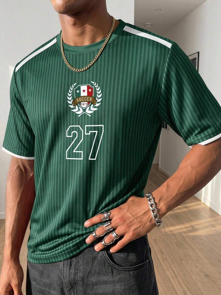 Manfinity Gritte Field Men's Summer Casual Badge & Numeral Print ...