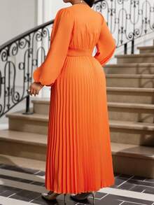 Fleurora Plus Size Solid Color Pleated Dress, Fashionable For Summer ...
